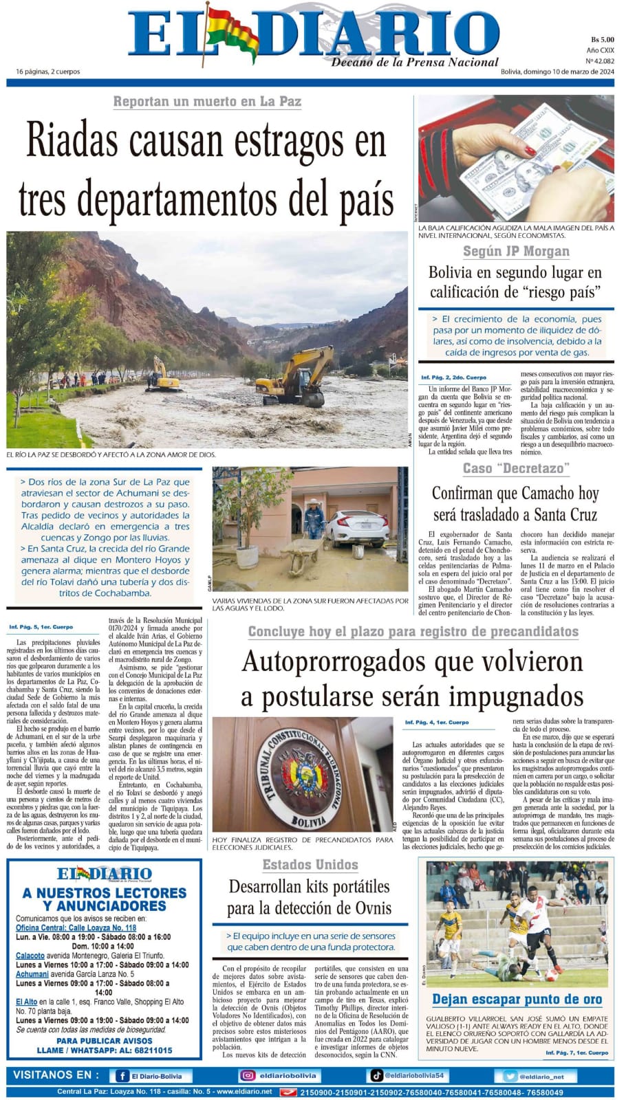 Portadas de periódicos de Bolivia del domingo 10 de marzo del 2024 – eju.tv Portadas de periódicos de Bolivia del domingo 10 de marzo del 2024 – eju.tv